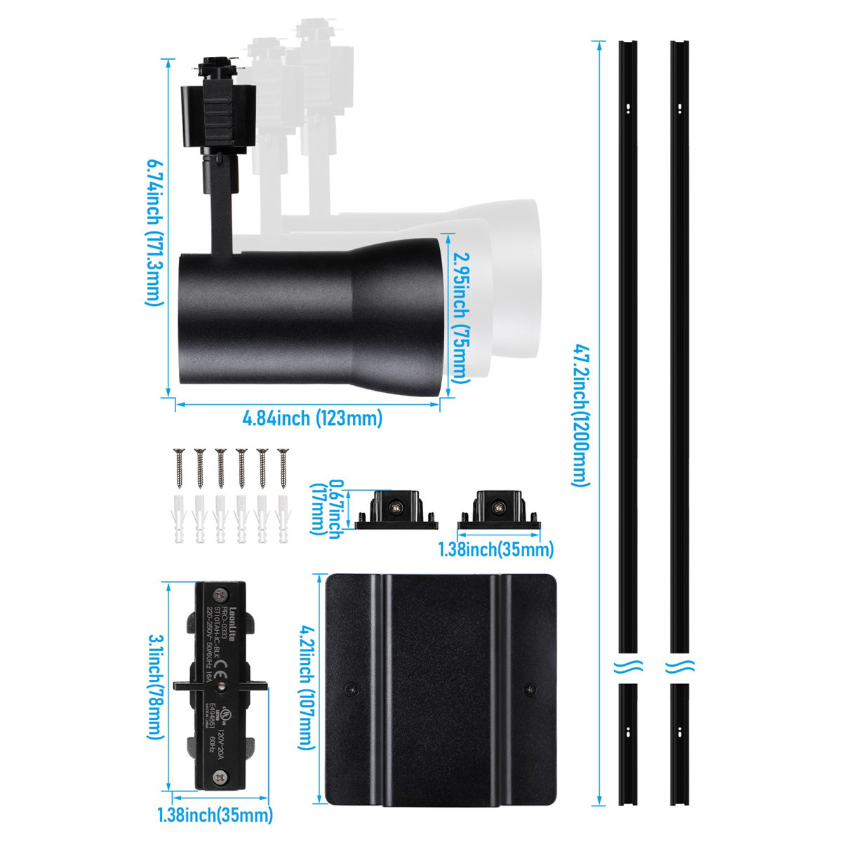 LEDVANS Track Light Kits, Base Package includes 3 x 10W Track Lighting Heads(Warm White) + 2 x H ...